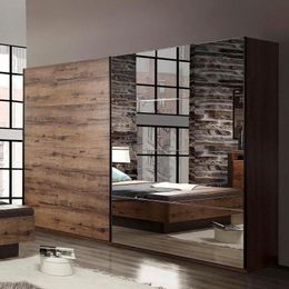Schwebet&uuml;renschrank FORTE "Jacky, mit Spiegelpaneele, Metallgriffe", braun (schlammeichefarben, schwarzeichefarben), B:270cm H:210cm T:61cm, FSC-zertifizierter Holzwerkstoff, Schr&auml;nke, Schwebet&uuml;renschrank