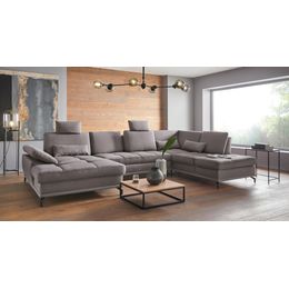 Wohnlandschaft OTTO HOME "Costello U-Form, B: 363 cm mit Sitztiefen- & Armteilverstellung", grau, B:363cm H:89cm T:223cm, 100% Polyester;Samtoptik (100% Polyester), Sofas, Wohnlandschaft, optional Bettfunktion & Bettkasten