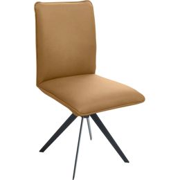 K+w Komfort & Wohnen Esszimmerstuhl K+W KOMFORT & WOHNEN "Drehstuhl, Lederstuhl", gelb (curcuma, schwarz), B:49cm H:94cm T:61cm, St&uuml;hle, Polsterstuhl Esszimmerstuhl 4-Fu&szlig;-Stuhl, Blitzdrehkreuz und R&uuml;ckholfunktion, dekorativer 12mm Biese