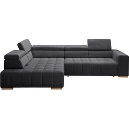 Ecksofa exxpo - SOFA FASHION "Elianos, hoher Sitzkomfort, aufwendige Kreuzsteppung im Sitz, L-Form", grau (antrazit), B:307cm H:73cm T:201cm, Sofas, Ecksofa, Kopfteile & Sitztiefe verstellbar, mit Bettfunktion, Cord, antrazit