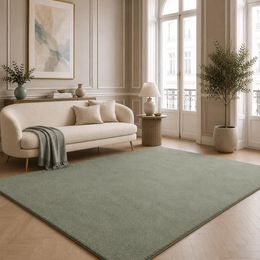 Teppich the carpet "kuschelig & Super Soft, Anti-Rutsch Unterseite", gr&uuml;n, B:300cm H:16mm L:400cm, Polyester, Teppiche, Teppich, Waschbar bis 30 Grad, Felloptik, Wohnzimmer Teppich, Kundenliebling