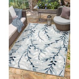 Outdoorteppich "Olivia, LAGERR&Auml;UMUNG", blau (grau,blau), B:200cm H:8mm L:300cm, Polypropylen, MyFlair M&Ouml;BEL & ACCESSOIRES, Teppiche, Outdoorteppich, Bl&auml;tter Motiv, Hoch-Tief Effekt, Outdoor geeignet, Balkon, Terrasse