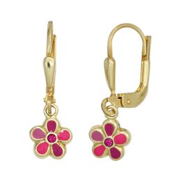 Paar Ohrh&auml;nger Jobo "Blume", gold (gelbgold 333), Ohrringe, Damen, Gelbgold 333, 333 Gold mit Glassteinen
