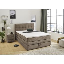 Jockenh&ouml;fer Boxspringbett JOCKENH&Ouml;FER GRUPPE "Amy in Cord", taupe 426, 18, L:217cm, Bezug Bett: Cordstoff (100% Polyester);Topper und Matratzenspiegel: 100% Polyester, Komplettbetten, Boxspringbett, mit Bettkasten und Kaltschaum-Topper, erh&auml;ltlich in 120, 140 & 180cm