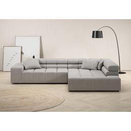 Ecksofa Home Affaire "Ancona, Ecksofa, incl. Kopfteilverstellung, Breite 319 cm, L-Form", grau (hellgrau), B:319cm H:70cm T:215cm, Struktur (85% Polyester, 15% Viskose);Luxus-Microfaser weich (98% Polyester, 2% Nylon);Velours (100% Polyester), Sofas, Ecksofa, wahlweise motorische Sitztiefenverstellung, auch in Cord + Easy Care