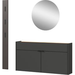 Garderoben-Set Germania "GW-Ameca", grau, B:140cm H:200cm T:22cm, Kastenm&ouml;bel-Sets, mit Mehrzweckschrank, Spiegel und Garderobenpaneel, geringe Tiefe