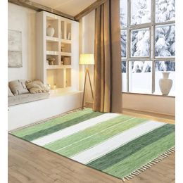Teppich OTTO HOME "Alizee", bunt (gr&uuml;n multi), B:160cm H:5mm L:230cm, Baumwolle, Teppiche, Teppich, Wendeteppich, reine Baumwolle, handgewebt, modern gestreift