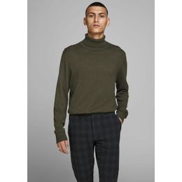 Jack & Jones Rollkragenpullover JACK & JONES "JJEEMIL KNIT ROLL NECK NOOS", Herren, Gr. XS, gr&uuml;n (olivgr&uuml;n), Strick, Obermaterial: 60% Baumwolle, 20% Nylon, 20% Viskose, regular fit normal, Rundhals, Rippb&uuml;ndchen, Pullover Rollkragenpullover, Baumwollmischung, regular fit