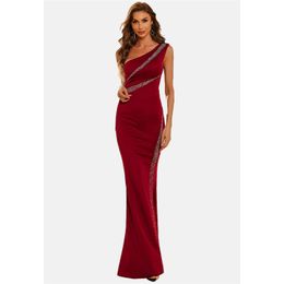 Jerseykleid MODA MINX "Whitney Long Dress", Damen, Gr. M, EURO-Gr&ouml;&szlig;en, rot (weinrot), 100% Polyester, unifarben, lang, Rundhals, Kleider Jerseykleid, mit asymmetrischem Schnitt