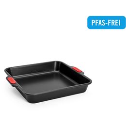 Backform Woll "Woll Let's bake Kuchenform, viereckig, 28x28 cm", schwarz, B:28cm L:28cm T:5cm, Aluminium, K&uuml;chenformen, mit Antihaftversiegelung und integrierten Silikongriffen, PFAS-Frei