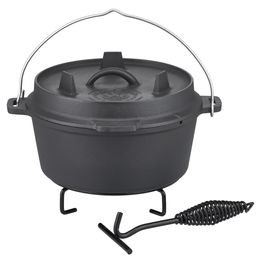 Feuertopf GSW "Black Iron BBQ", schwarz, H:10cm &Oslash;:24cm, T&ouml;pfe, Dutch Oven zur Anwendung auf dem Grill, Feuer oder Backofen