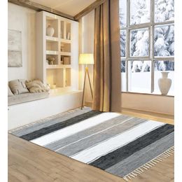 Teppich OTTO HOME "Alizee", schwarz, B:60cm H:5mm L:120cm, Baumwolle, Teppiche, Teppich, Wendeteppich, reine Baumwolle, handgewebt, modern gestreift