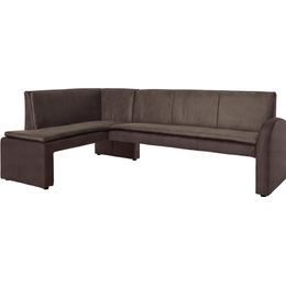 Eckbank exxpo - SOFA FASHION "Cortado, elegant und modern mit hohem Sitzkomfort", braun (beige), B:245cm H:89cm T:156cm, Sitzb&auml;nke, Eckbank, hohe Bodenfreiheit, sch&ouml;ne Detailverarbeitung, wahlweise Lederbezug