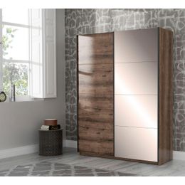 Schwebet&uuml;renschrank FORTE "Jacky, mit Spiegelpaneele, Metallgriffe", braun (schlammeichefarben, schwarzeichefarben), B:170cm H:210cm T:61cm, FSC-zertifizierter Holzwerkstoff, Schr&auml;nke, Schwebet&uuml;renschrank