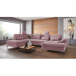 Wohnlandschaft OTTO HOME "Costello U-Form, B: 363 cm mit Sitztiefen- & Armteilverstellung", lila (flieder), B:363cm H:89cm T:223cm, 100% Polyester;Samtoptik (100% Polyester), Sofas, Wohnlandschaft, optional Bettfunktion & Bettkasten