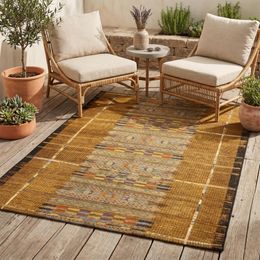 Teppich Gino Falcone "Outdoor-Africa 38" Gr. 7, gold (goldfarben), B:300cm H:5mm L:400cm, Kunstfaser, Teppiche, Teppich, Flachgewebe, Ethno Style, In- und Outdoor geeignet