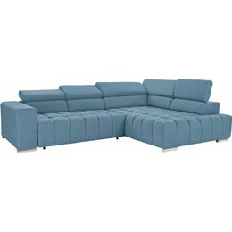 Ecksofa exxpo - SOFA FASHION "Elias, aktuelle Kreuzsteppung im Sitz, bequem, Breite 307cm, L-Form", blau (azur), B:307cm H:94cm T:201cm, Struktur ( 100% Polyester), Sofas, Ecksofa, mit Kopf- bzw. R&uuml;ckenverstellung, wahlweise mit Bettfunktion
