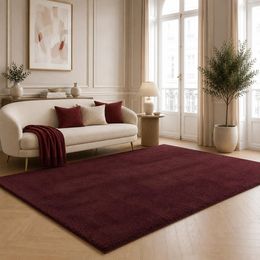 Teppich the carpet "kuschelig & Super Soft, Anti-Rutsch Unterseite", braun (bordeaux), B:240cm H:16mm L:340cm, Polyester, Teppiche, Teppich, Waschbar bis 30 Grad, Felloptik, Wohnzimmer Teppich, Kundenliebling