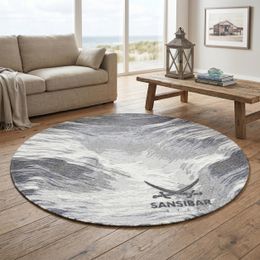 Teppich Sansibar "Keitum 032", grau, H:3mm &Oslash;:100cm, Polyester, Teppiche, Teppich, Flachgewebe, modernes Design, Motiv Brandung & Wellen