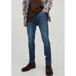 Jack & Jones Slim-fit-Jeans JACK & JONES "JJIGLENN Slim-Fit mit Stretch und praktischer 5-Pocket-Form", Herren, Gr. 28, L&auml;nge 32, blau (dunkelblau), Denim/Jeans, Obermaterial: 70% Baumwolle, 28% Polyester, 2% Elasthan, Abriebeffekte, slim fit kn&ouml;chellang, Jeans Slim-fit-Jeans, Baumwollmischung, slim fit