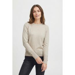 Strickpullover Freequent "FQKATIE-PULLOVER", Damen, Gr. XL, grau (moonbeam melange), Strick, Obermaterial: 82% Viskose, 16% Polyamid, 2% Elasthan, unifarben, bequem h&uuml;ftbedeckend, Rundhals, B&uuml;ndchen, Pullover Strickpullover, mit Zierkn&ouml;pfen