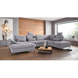 Wohnlandschaft OTTO HOME "Costello U-Form, B: 363 cm mit Sitztiefen- & Armteilverstellung", grau (hellgrau), B:363cm H:89cm T:223cm, 100% Polyester;Samtoptik (100% Polyester), Sofas, Wohnlandschaft, optional Bettfunktion & Bettkasten