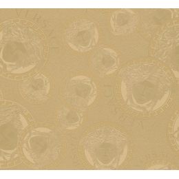 Vliestapete Versace "Wallpaper Versace 5 Medusakopf Metallic", gold (goldfarben), B:0,7m H:0,01m L:10,05m, Vinyl, Vlies, Tapeten, Designertapete Tapeten Wohnzimmer Schlafzimmer K&uuml;che modern Flur Optik