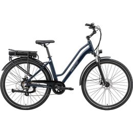E-Bike MAXTRON "Maxtron Urban 7 E-Citybike 28 Zoll" Gr. 45, dunkelblau, schwarz, Elektrofahrr&auml;der, 45cm, 20 Zoll (50,80cm), Tiefeinsteiger f&uuml;r Damen