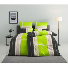 Bettw&auml;sche OTTO HOME "Golfi in Gr. 135x200 oder 155x220 cm", gr&uuml;n, B/L: 155cm x 220cm, 1 Stk., 1 Stk., Biber, B/L: 80cm x 80cm, 2 Stk., Biber, Obermaterial: 100% Baumwolle, Bettw&auml;sche, Bettw&auml;sche, sportliche Streifen Bettw&auml;sche aus Baumwolle, Marke H.I.S by OTTO home