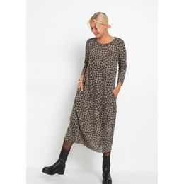 Shirtkleid bonprix, Damen, Gr. 32/34 (XS), N-Gr, braun (leopard braun), Obermaterial: 75% Polyester, 25% Baumwolle, Ballonform, Kleider Shirtkleid, f&uuml;r Alltag, aus Polyester und Baumwolle, mit O-Shape, in Ballonform