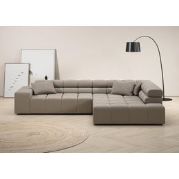 Ecksofa Home Affaire "Ancona, Ecksofa, incl. Kopfteilverstellung, Breite 319 cm, L-Form", grau (taupe), B:319cm H:70cm T:215cm, Struktur (85% Polyester, 15% Viskose);Luxus-Microfaser weich (98% Polyester, 2% Nylon);Velours (100% Polyester), Sofas, Ecksofa, wahlweise motorische Sitztiefenverstellung, auch in Cord + Easy Care