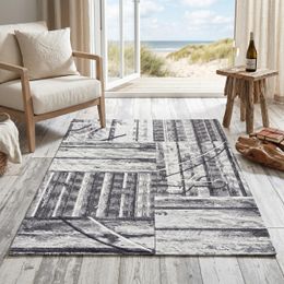 Teppich Sansibar "Keitum 010", grau, B:80cm H:3mm L:150cm, Polyester, Teppiche, Teppich, Flachgewebe, modernes Holz Design, Motiv, gekreuzte S&auml;bel