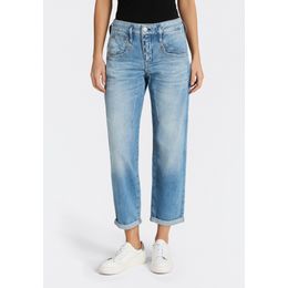 Boyfriend-Jeans Herrlicher "Shyra Tap Denim Stretch", Damen, Gr. 27, N-Gr, blasted, Denim/Jeans, Obermaterial: 98% Baumwolle, 2% Elasthan, 7/8-L&auml;nge, Jeans, mit halb verdeckter Knopfleiste, High Waist