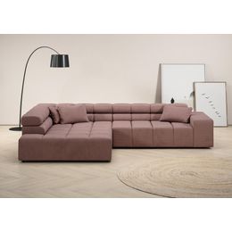 Ecksofa Home Affaire "Ancona, Ecksofa, incl. Kopfteilverstellung, Breite 319 cm, L-Form", rosa (altrosa), B:319cm H:70cm T:215cm, Struktur (85% Polyester, 15% Viskose);Luxus-Microfaser weich (98% Polyester, 2% Nylon);Velours (100% Polyester), Sofas, Ecksofa, wahlweise motorische Sitztiefenverstellung, auch in Cord + Easy Care