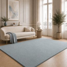 Teppich the carpet "kuschelig & Super Soft, Anti-Rutsch Unterseite", grau (blau), B:80cm H:16mm L:300cm, Polyester, Teppiche, Teppich, Waschbar bis 30 Grad, Felloptik, Wohnzimmer Teppich, Kundenliebling