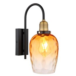 Globo LIGHTING Wandleuchte "SALVY", schwarz, 1 Stk., Leuchten, Wandlampe/Glas amber/messingfarben/Lichtschein: abw&auml;rts, Wandleuchte