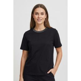 Kurzarmshirt Pieces "PCRIA SS LUREX NECK TEE JRS NOOS BC", Damen, Gr. XS, schwarz detail:lurex rib, Jersey, Obermaterial: 100% Baumwolle, unifarben, regular fit normal, Rundhals, Shirts, mit Glitzerdetail
