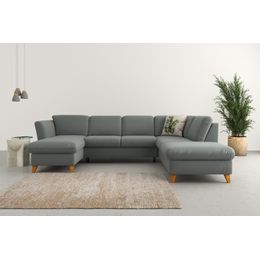 Wohnlandschaft Home Affaire "Trelleborg U-Form", grau, B:307cm H:86cm T:213cm, 100% Polyester, Sofas, Wohnlandschaft, Federkern-Polsterung, wahlweise mit Bettfunktion und Stauraum