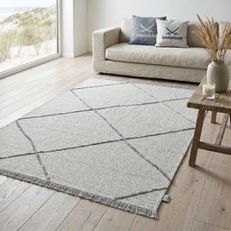 Teppich Sansibar "Braderup", beige (natur), B:200cm H:2mm L:290cm, Schurwolle, Teppiche, Teppich, Flachgewebe, modernes Scandi Design, Motiv Rauten, mit Fransen