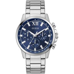 Multifunktionsuhr Guess "WALKER", silber (silberfarben, blau), Armbanduhren, Herren, Quarzuhr, Armbanduhr, Herrenuhr, Datum, Wochentag, Edelstahlarmband