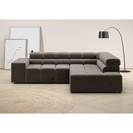 Ecksofa Home Affaire "Ancona, Ecksofa, incl. Kopfteilverstellung, Breite 249 cm, L-Form", grau (stone), B:249cm H:70cm T:215cm, 100% Polyester, Sofas, Ecksofa, wahlweise motorische Sitztiefenverstellung, B/T(H: 249/215/70 cm