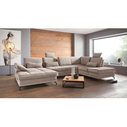 Wohnlandschaft OTTO HOME "Costello U-Form, B: 363 cm mit Sitztiefen- & Armteilverstellung", beige (sand), B:363cm H:89cm T:223cm, 100% Polyester;Samtoptik (100% Polyester), Sofas, Wohnlandschaft, optional Bettfunktion & Bettkasten