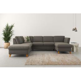 Wohnlandschaft Home Affaire "Trelleborg U-Form", braun (schlamm), B:307cm H:86cm T:213cm, 100% Polyester, Sofas, Wohnlandschaft, Federkern-Polsterung, wahlweise mit Bettfunktion und Stauraum