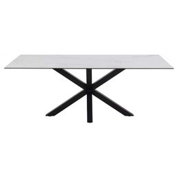 Esstisch ACTONA GROUP "Heaven mit Keramikplatte & stabilem Stahlgestell, mehrere Varianten", wei&szlig; (schwarz, wei&szlig;), B:200cm H:75,5cm T:100cm, Tische, Esstisch, wei&szlig;er Keramik-Tischplatte, schwarzem Stahlkreuz, L: 200 cm
