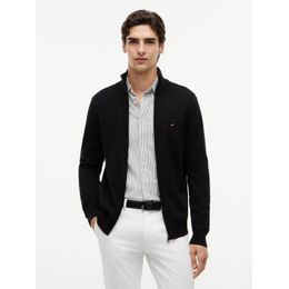 Strickjacke Tommy Hilfiger "ESSENTIAL COTTON ZIP THRU", Herren, Gr. XL, schwarz, Strick, Obermaterial: 100% Baumwolle, regular fit h&uuml;ftlang, Rippstrickb&uuml;ndchen, Strickjacken Strickjacke, mit Logostickerei