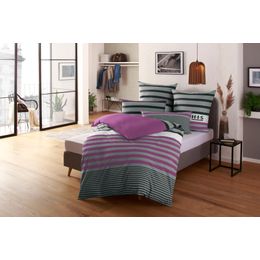 Bettw&auml;sche OTTO HOME "Majoran", lila (beere), B/L: 135cm x 200cm, 1 Stk., 1 Stk., Linon, B/L: 80cm x 80cm, 2 Stk., Linon, Obermaterial: 100% Baumwolle, Bettw&auml;sche, Bettw&auml;sche, gestreifte Bettw&auml;sche, Marke H.I.S by OTTO home, Topseller
