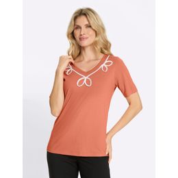 Rundhalsshirt Classic Basics "Kurzarm-Shirt", Damen, Gr. 40, orange (papaya), 100% Baumwolle, unifarben, V-Ausschnitt, Shirts Rundhalsshirt