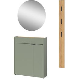 Garderoben-Set Germania "GW-Ameca", gr&uuml;n (taupegr&uuml;n, navarra, eiche, nachbildung), B:113cm H:200cm T:22cm, Holzwerkstoff, Kastenm&ouml;bel-Sets, Garderoben-Set beinhaltet: Schrank, Spiegel und Garderobenpaneel