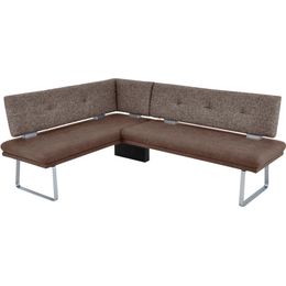 K+w Komfort & Wohnen Eckbank K+W KOMFORT & WOHNEN "Giacomo II Esszimmerbank", braun (braun, braun), B:207cm H:91cm T:65cm, Sitzb&auml;nke, Eckbank, Flachstahlkufe in edelstahlfarbig lackiert, R&uuml;cken und Sitz gesteppt