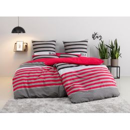 Bettw&auml;sche OTTO HOME "Majoran", rot, B/L: 155cm x 220cm, 1 Stk., 1 Stk., Polycotton recycelt, B/L: 40cm x 80cm, 2, Polycotton recycelt, Obermaterial: 52% Polyester, 48% Baumwolle, Bettw&auml;sche, Bettw&auml;sche, gestreifte Bettw&auml;sche, Marke H.I.S by OTTO home, Topseller